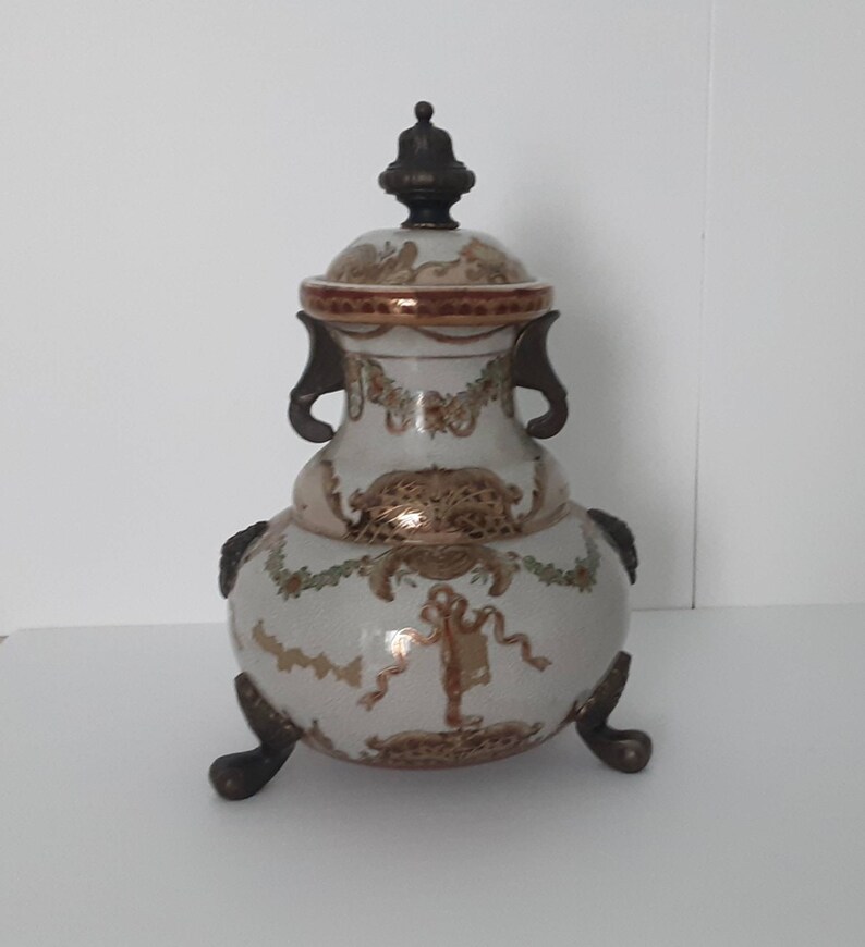 Dominic Porcelain Urn. Vintage Hand Painted Footed Vase. Ornate ...