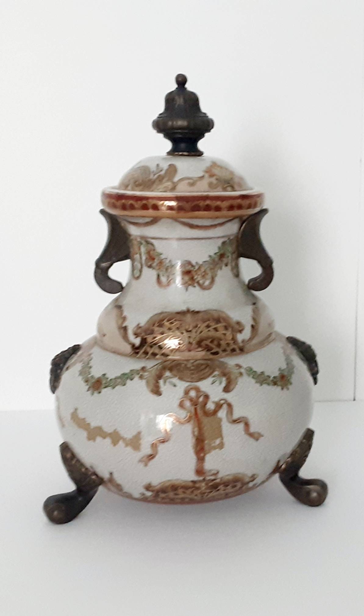 Dominic Porcelain Urn. Vintage Hand Painted Footed Vase. Ornate ...