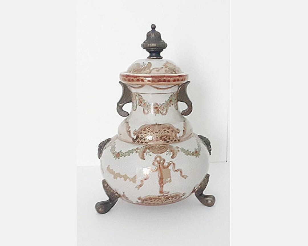 Dominic Porcelain Urn. Vintage Hand Painted Footed Vase. Ornate ...