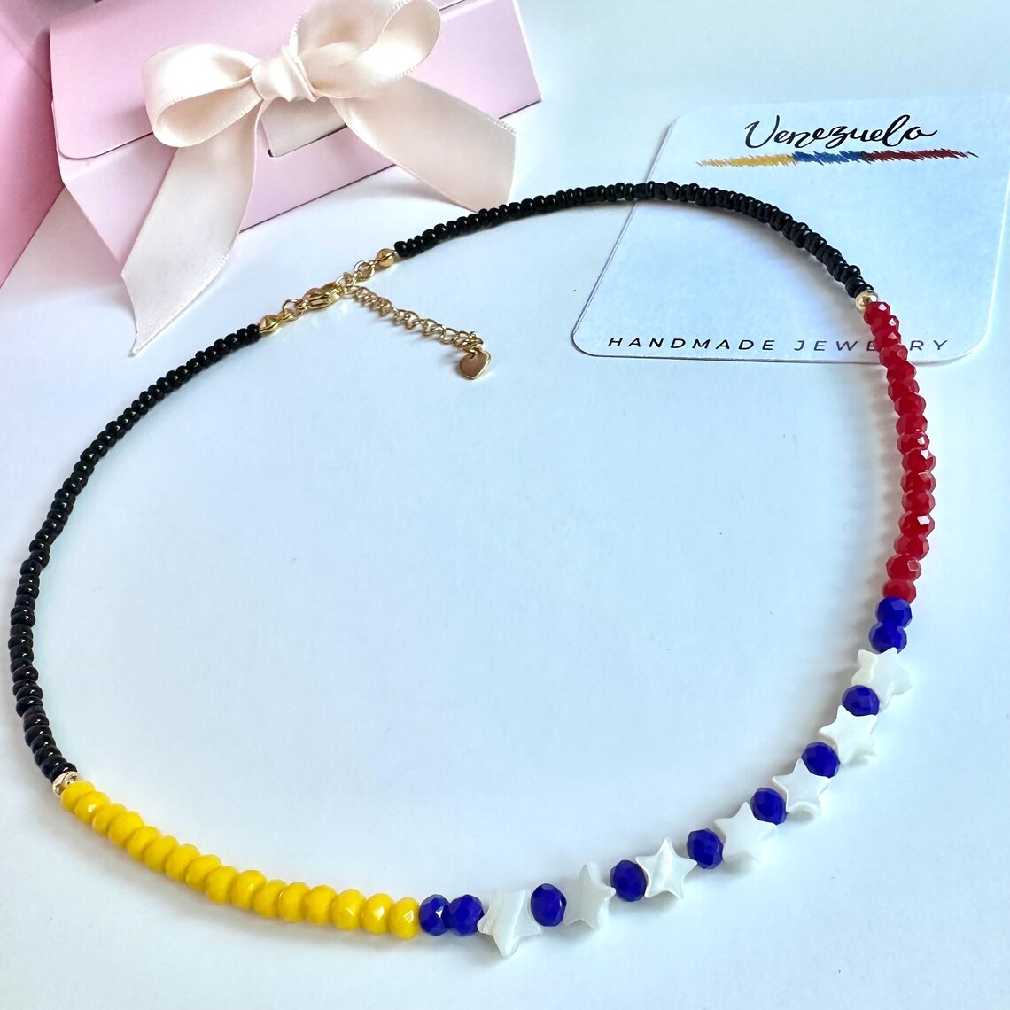 Venezuelan Necklace, 14K Goldplated Tricolor Jewelry Gift, Venezuela ...