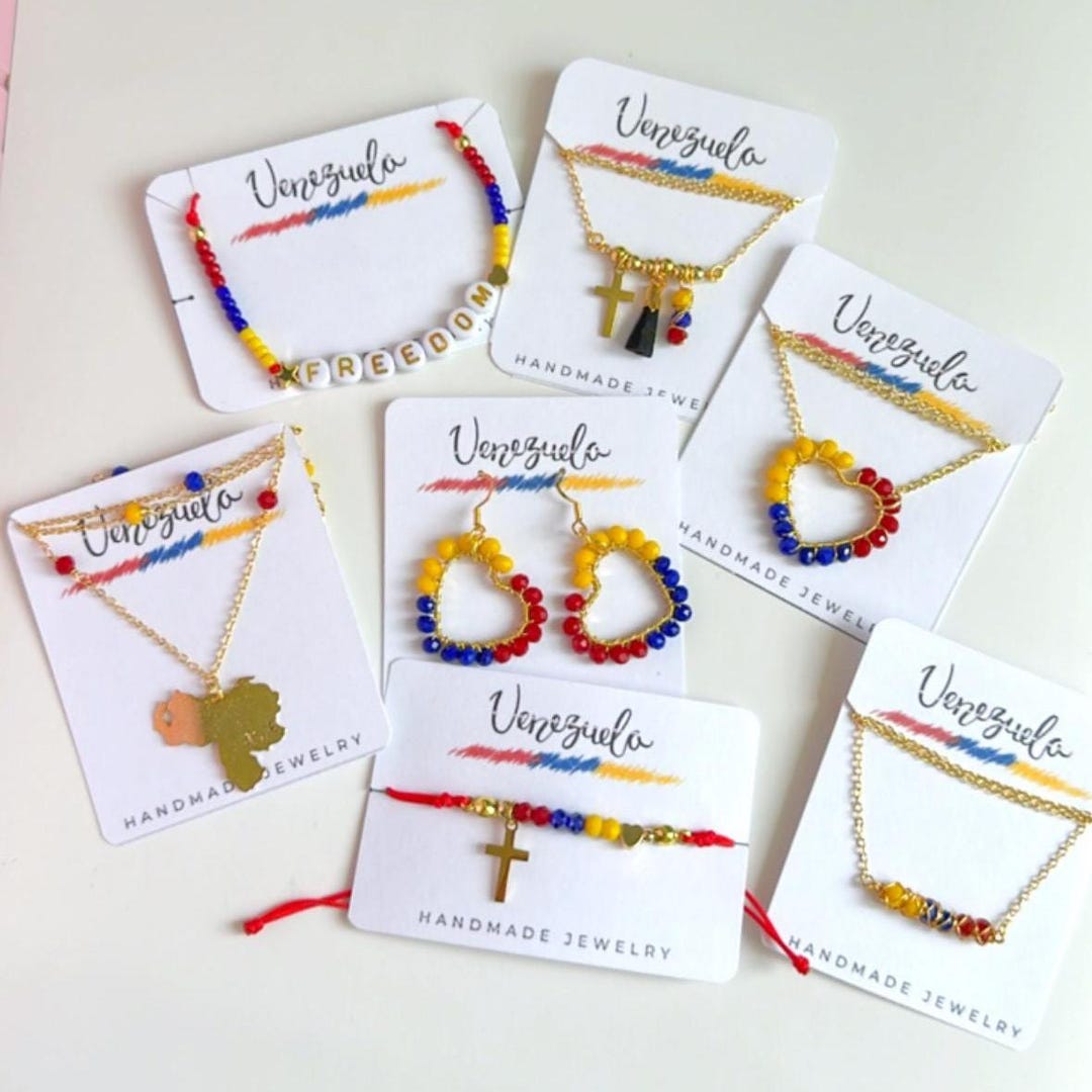 Venezuelan Necklace, 14K Goldplated Tricolor Jewelry Gift, Venezuela ...