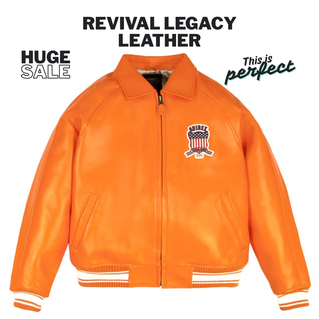 Avirex Safety Orange Americans Varsity Sheepskin Leather Flight Coat - Etsy