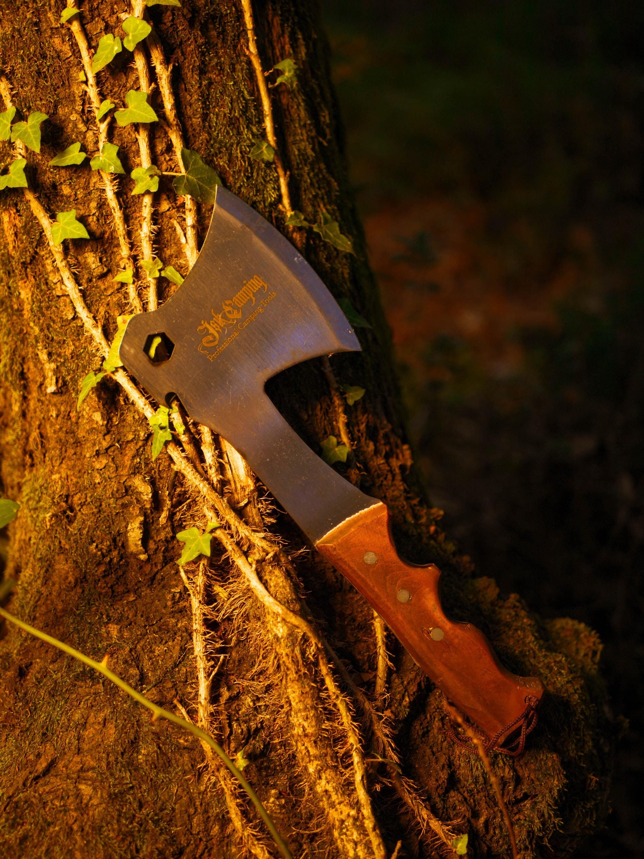 Handcrafted Wolf Engraved Camping Axe, Custom Wood Handle Hatchet ...