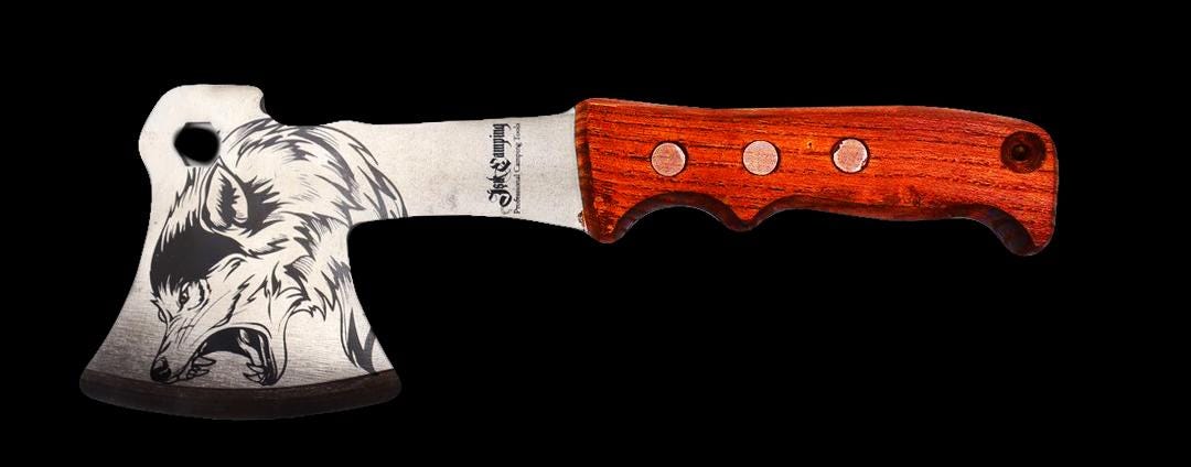 Handcrafted Wolf Engraved Camping Axe, Custom Wood Handle Hatchet ...