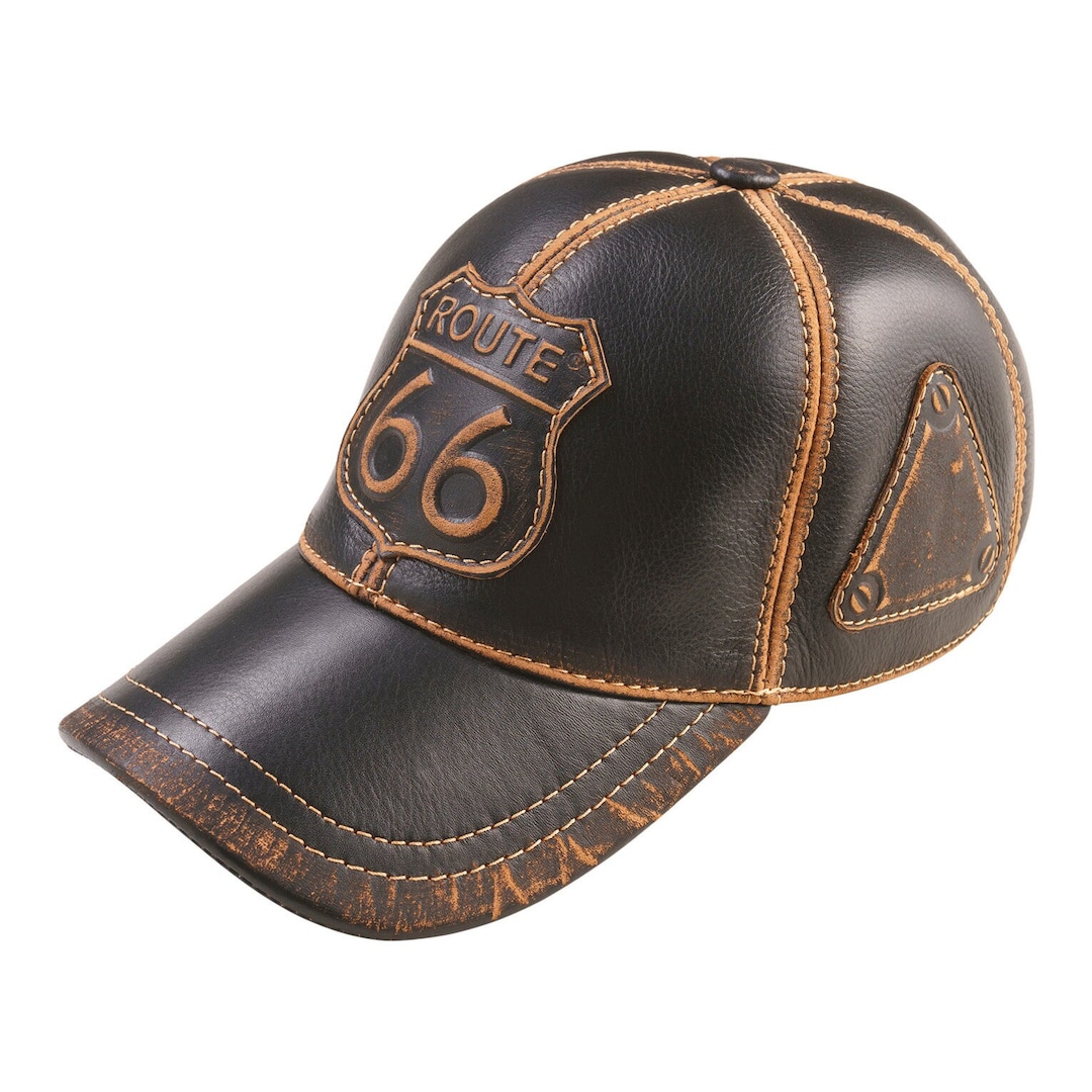 Handmade Route 66 Leather Biker Cap: Distressed Vintage Motorcycle Hat ...