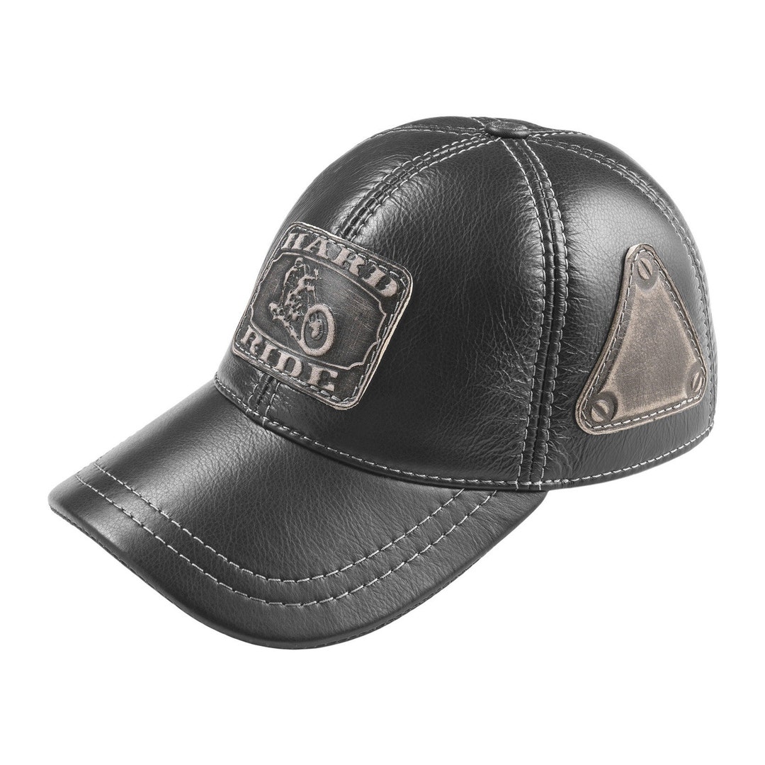 Motorcycle "hard Ride" Leather Baseball Cap - Biker Gift - Etsy