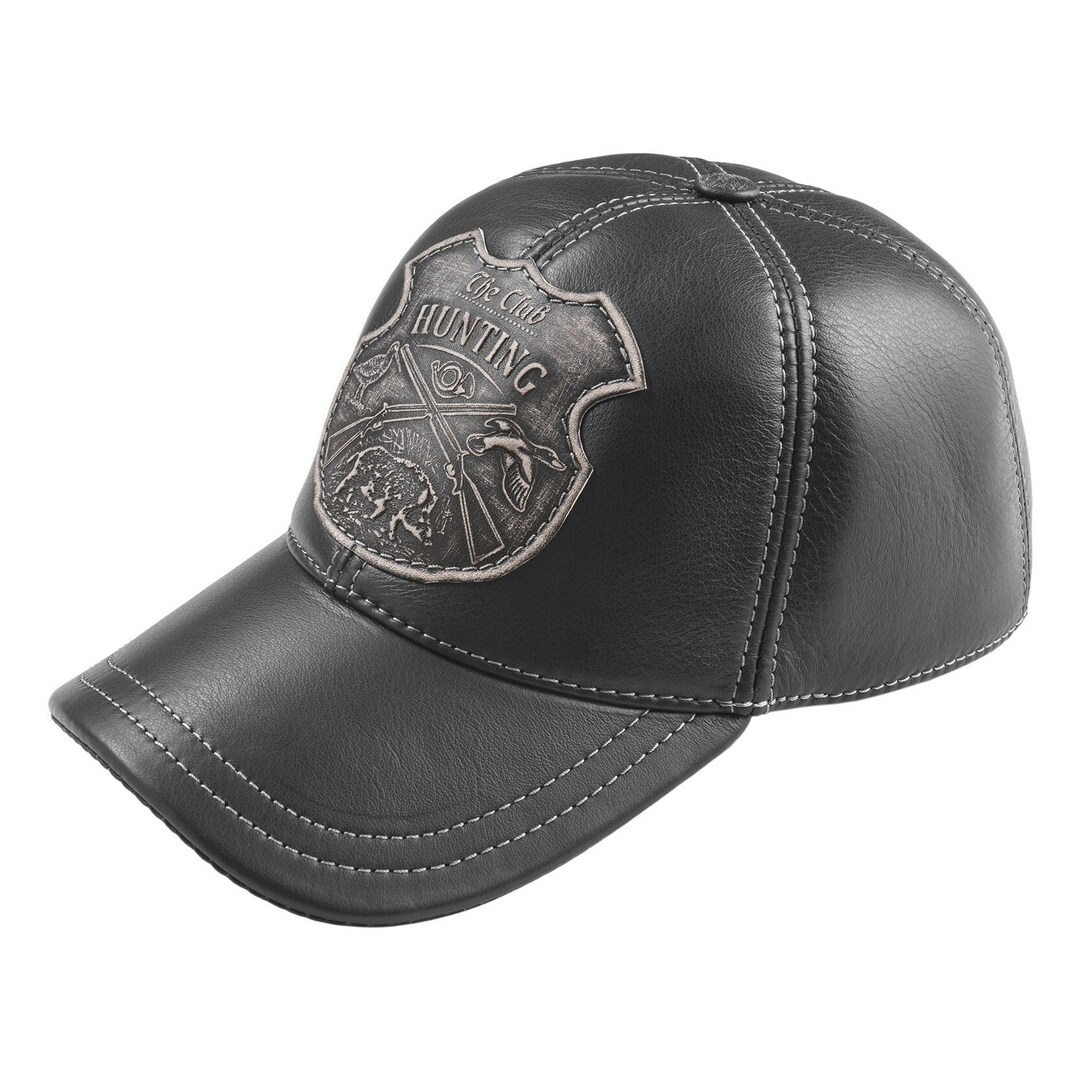 Hunting Club Black Leather Baseball Cap: Embossed Hunter Patch - Etsy