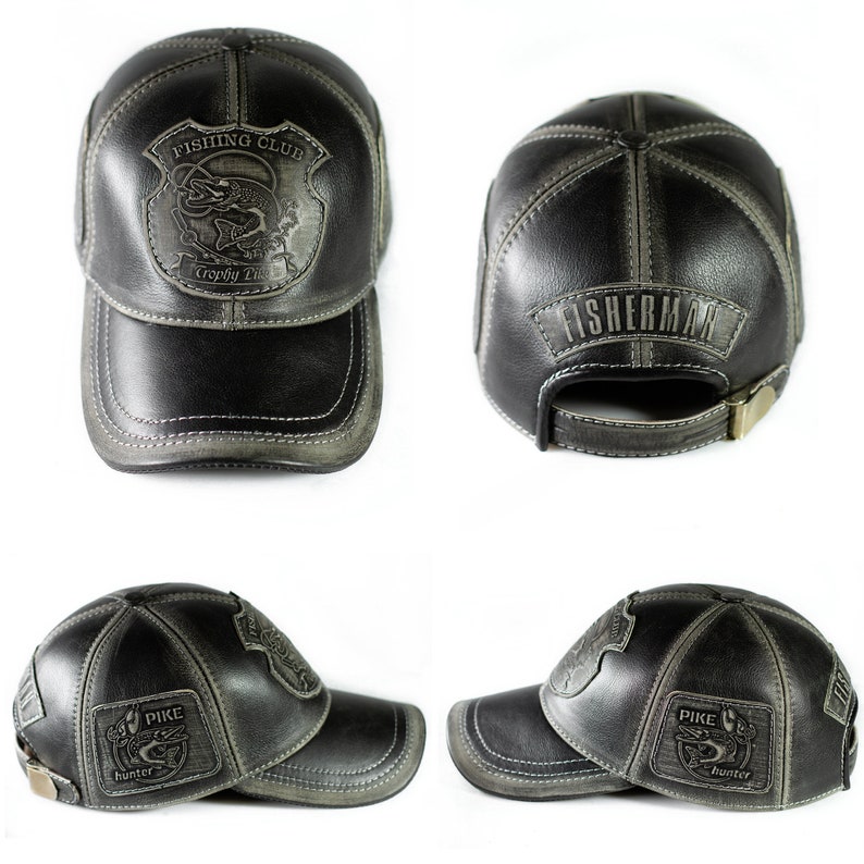 Trophy Pike Fishing Club Black Leather Baseball Cap - Fisherman Gift - Etsy