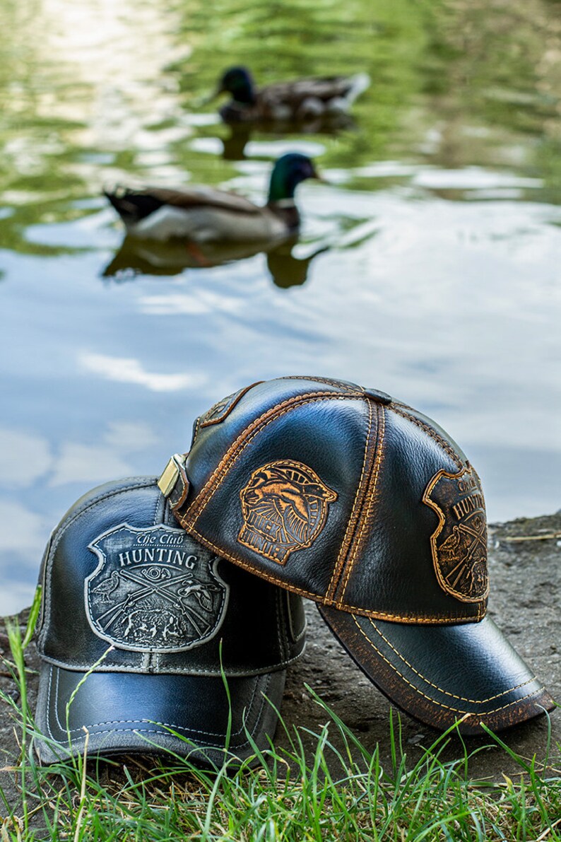 Duck Hunter Leather Baseball Cap: Embossed Hunting Club Patch - Etsy