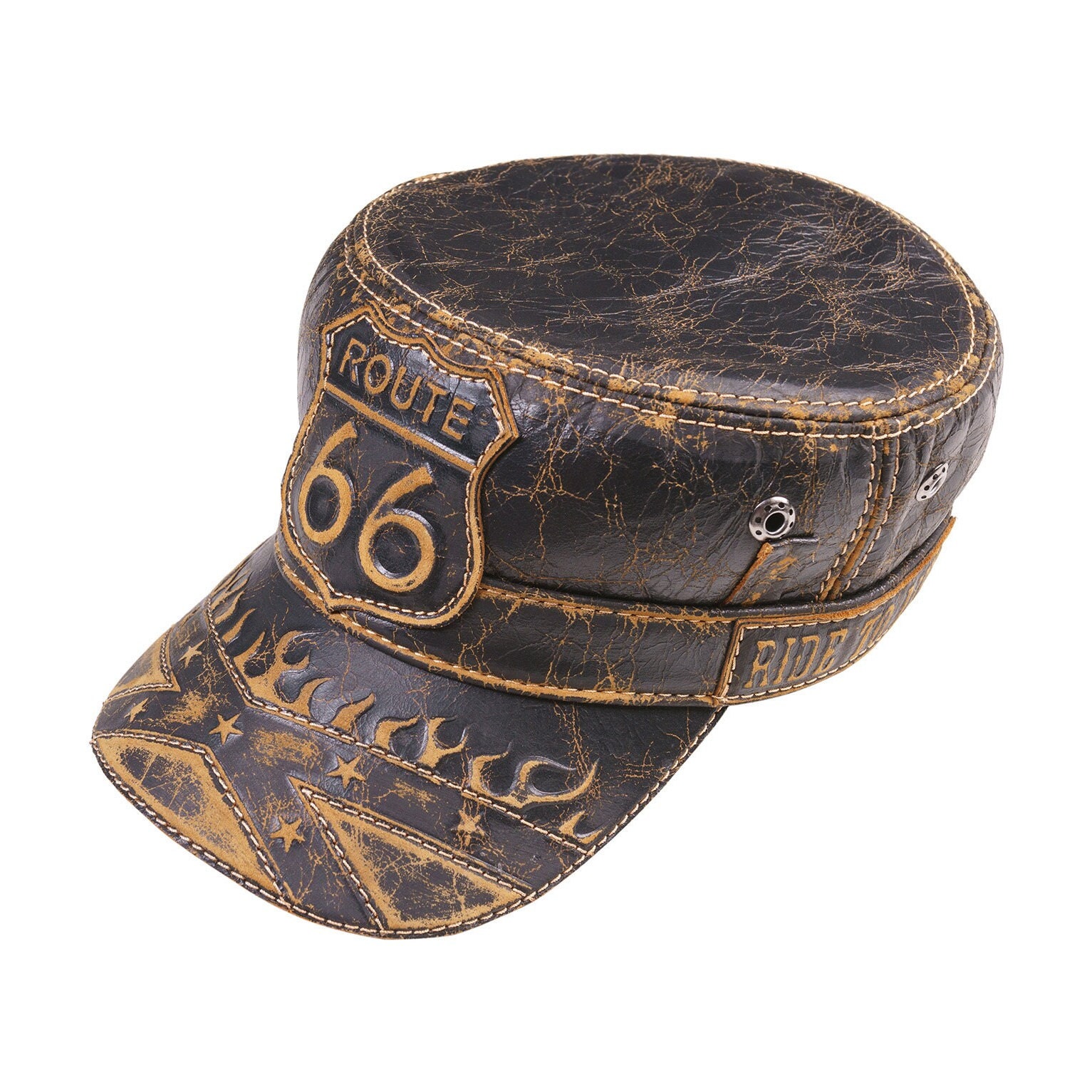 Custom Route 66 Leather Biker Hat live to Ride Handcrafted Leather ...
