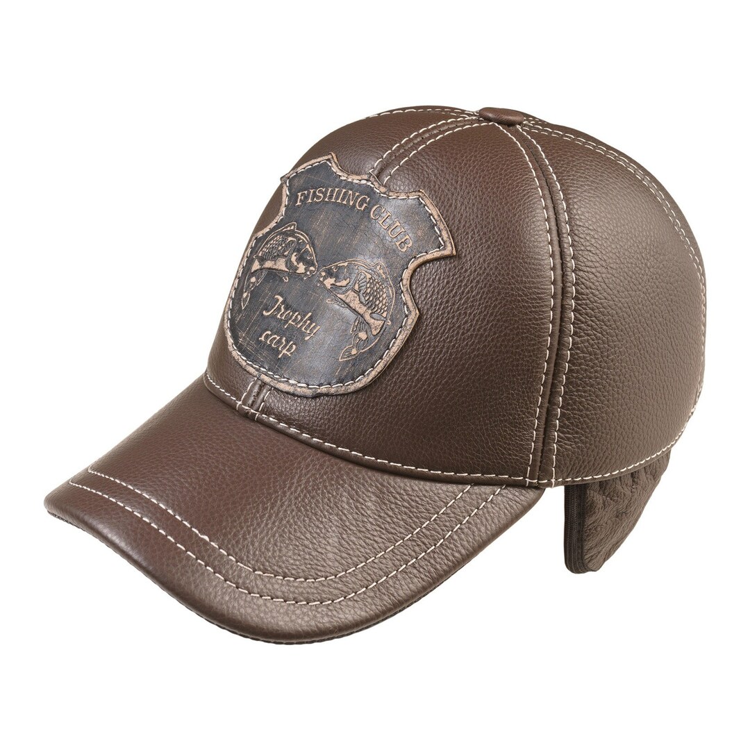 Fishing Club Fall/winter Leather Handcrafted Brown Baseball Cap ...