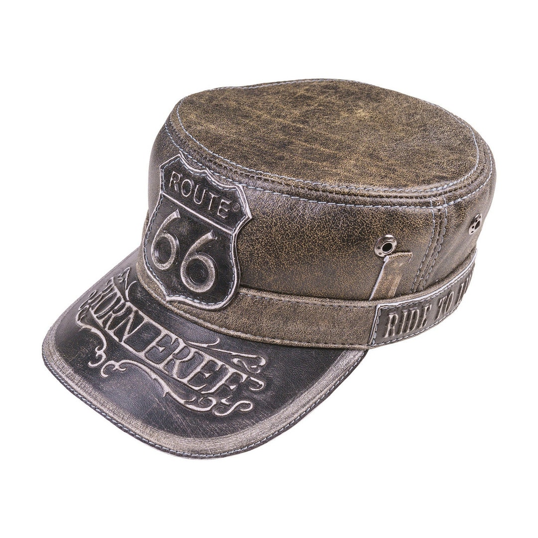 Vintage Route 66 Leather Biker Cap With "live to Ride" and "born Free ...