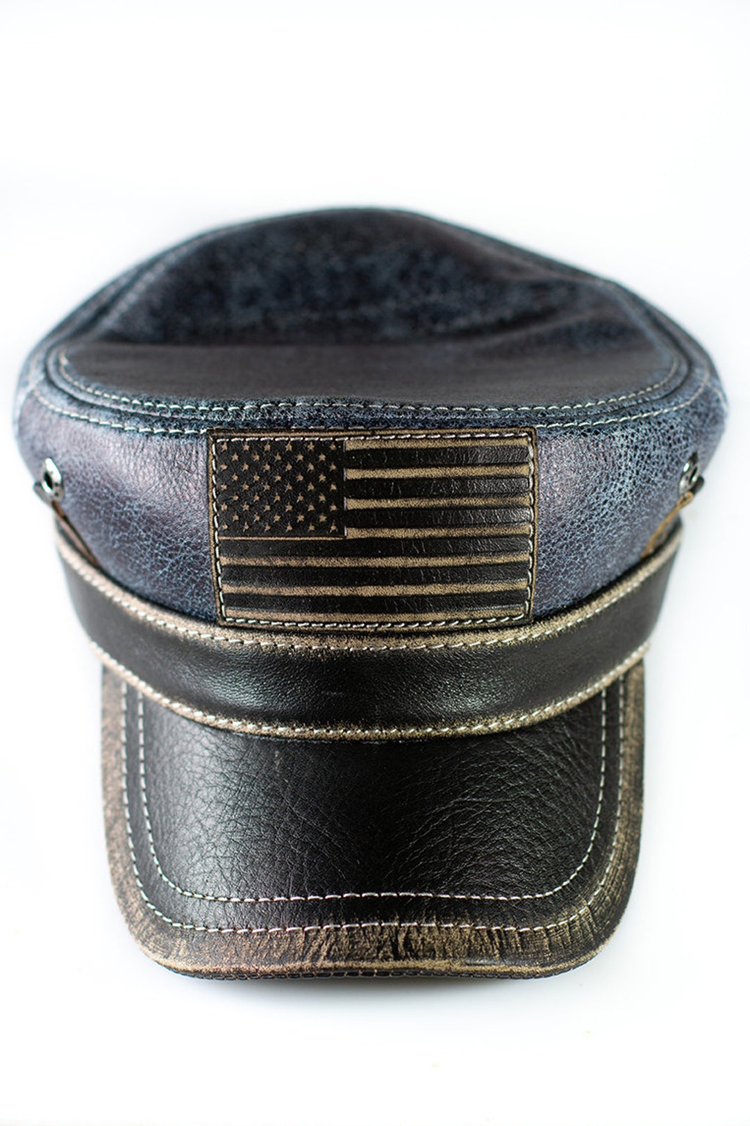 Patriotic Vintage Leather Motorcycle Cap American Flag Design - Etsy