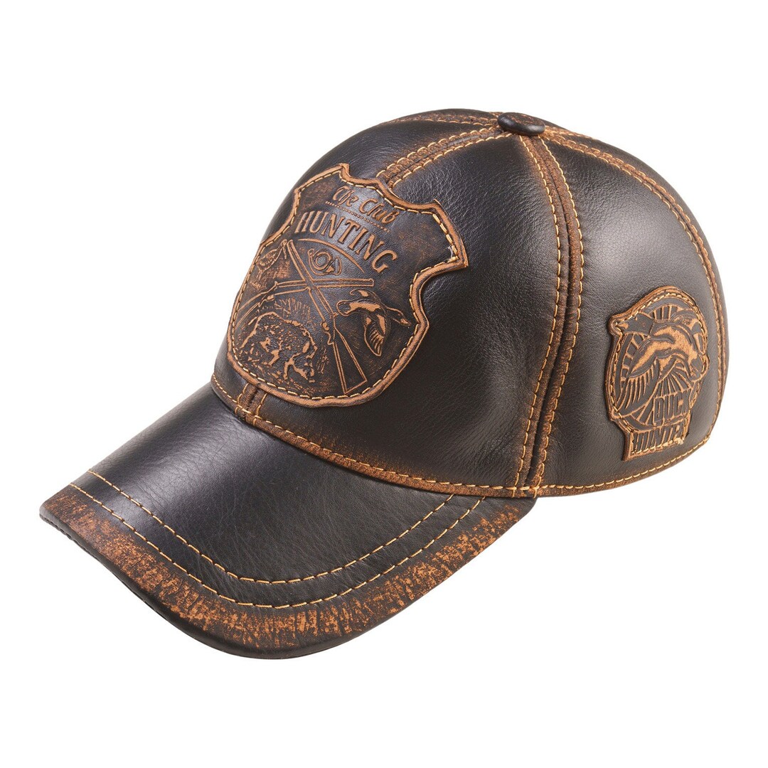 Duck Hunter Leather Baseball Cap: Embossed Hunting Club Patch - Etsy