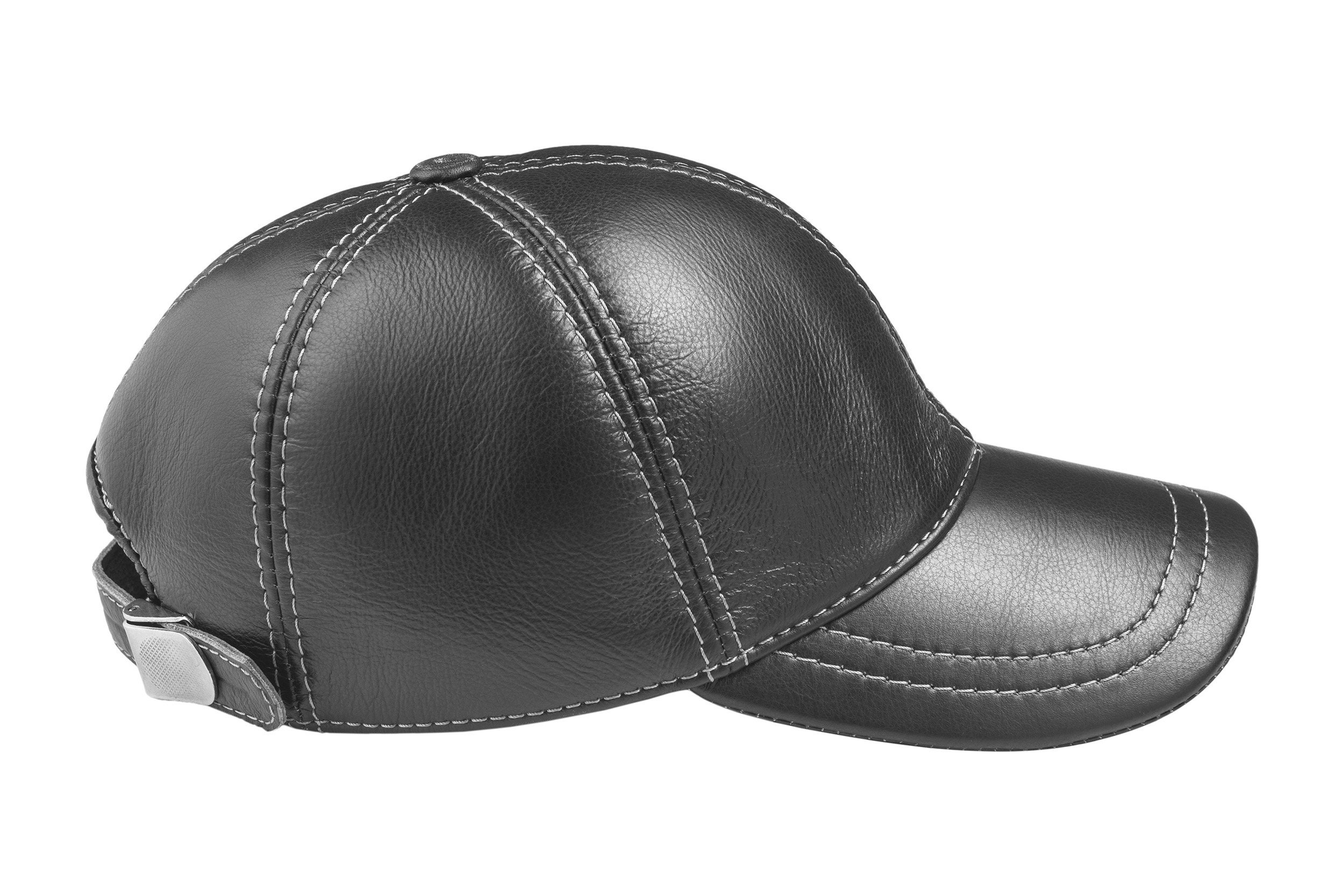 Black Leather Baseball Cap: Handcrafted Cowhide, Adjustable Strap - Etsy