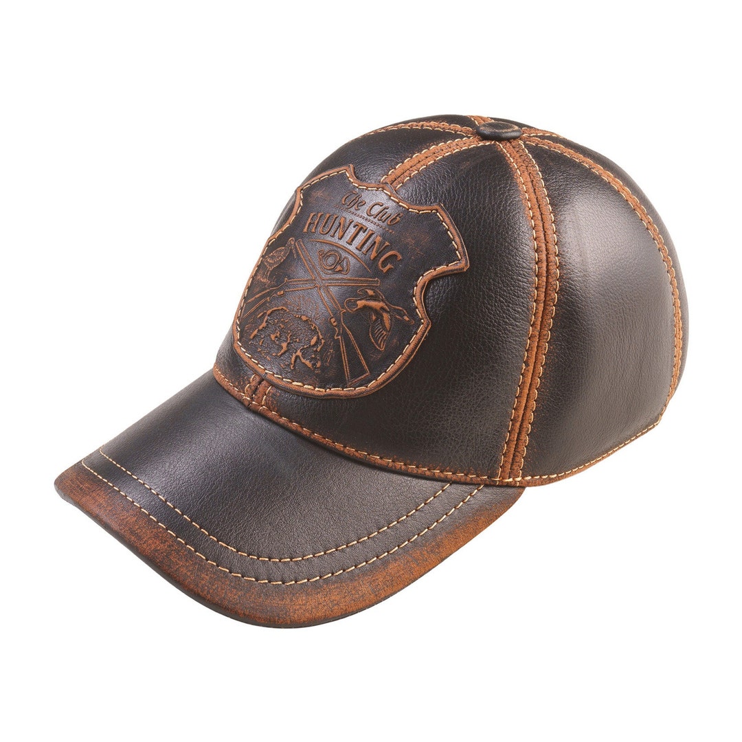 Vintage Leather Hunting Cap – Handmade Brown and Black Hat With Hunting ...