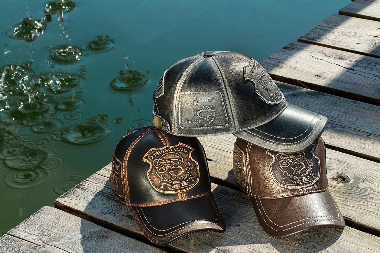 Trophy Pike Fishing Club Black Leather Baseball Cap - Fisherman Gift - Etsy