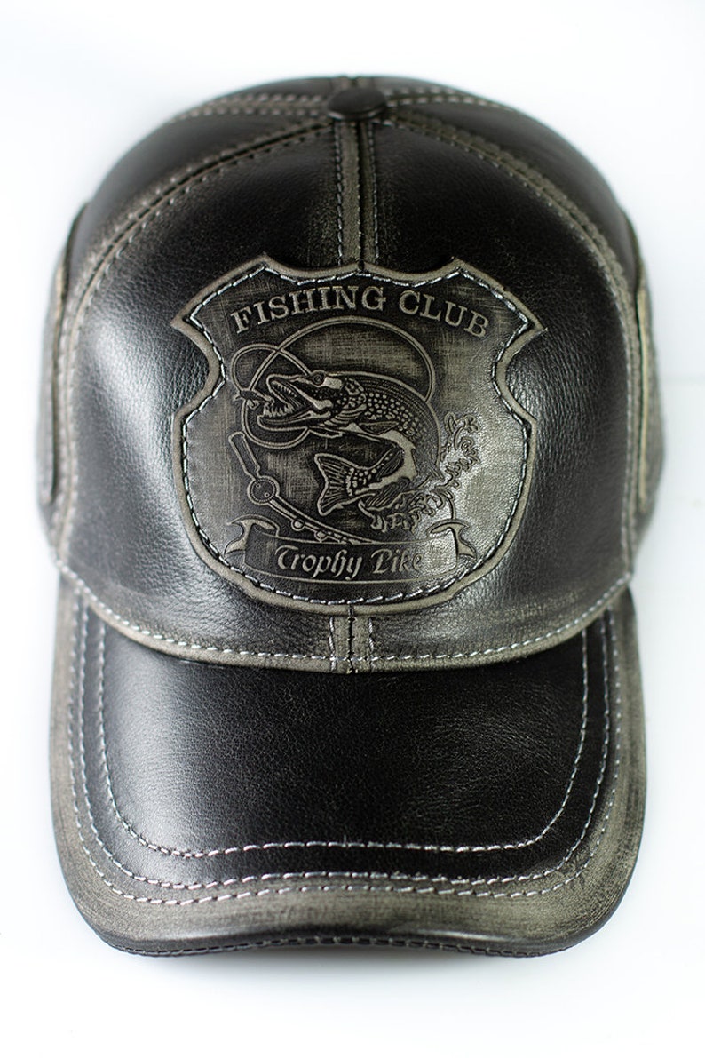 Trophy Pike Fishing Club Black Leather Baseball Cap - Fisherman Gift - Etsy