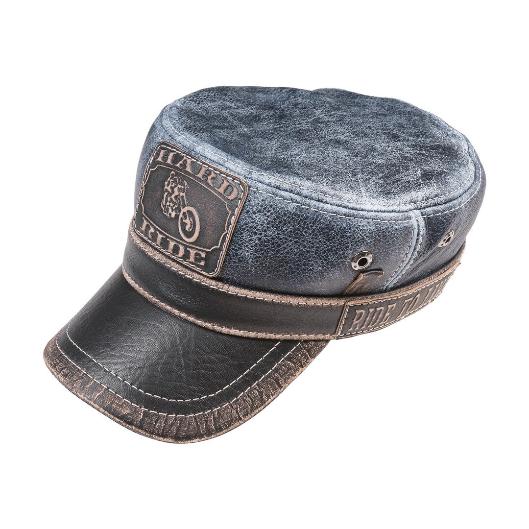 Vintage Denim Style Leather "hard Ride" Military Cap - Lost Souls ...