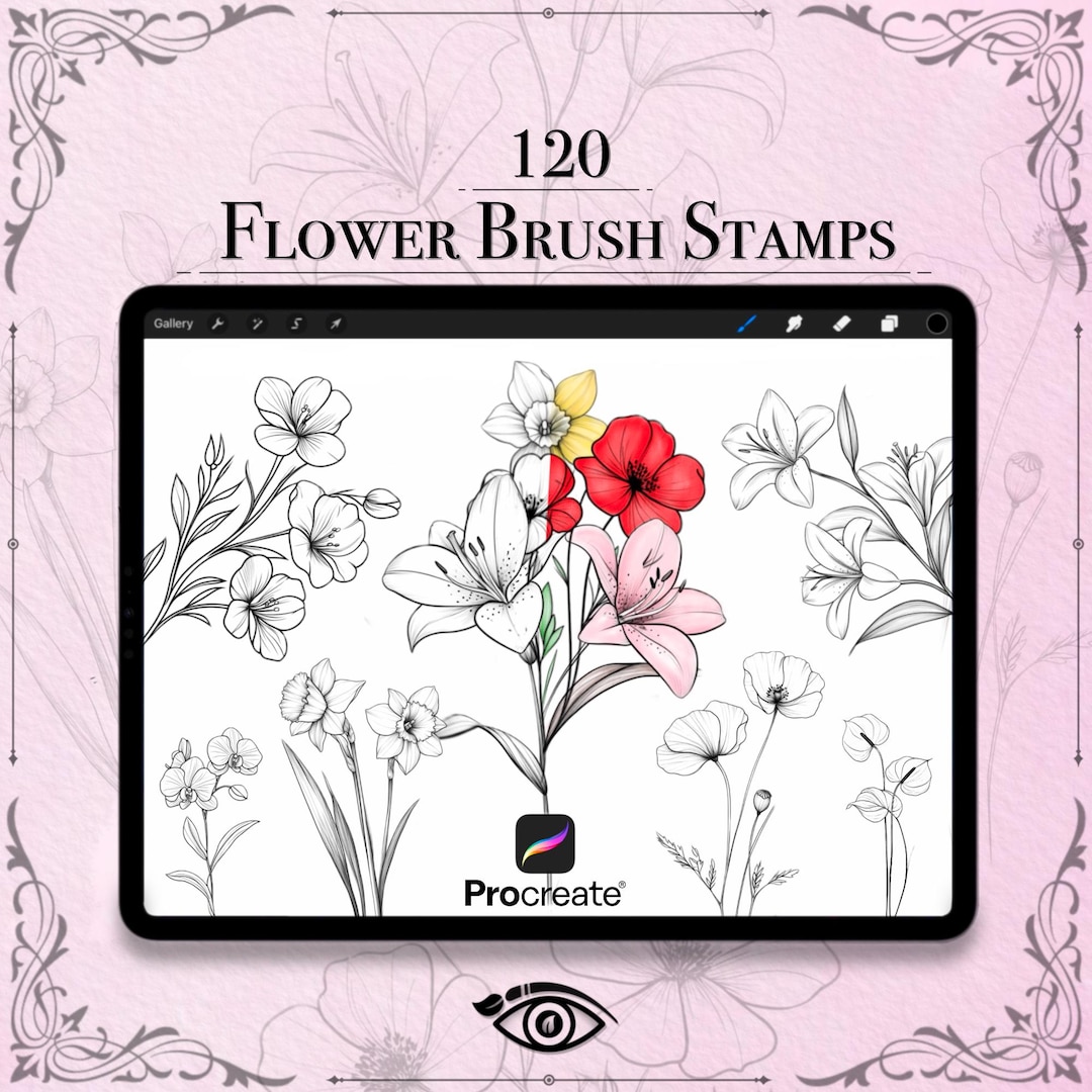 Procreate Flower Brush Stamps – 120 Botanical Tattoo & Digital ...