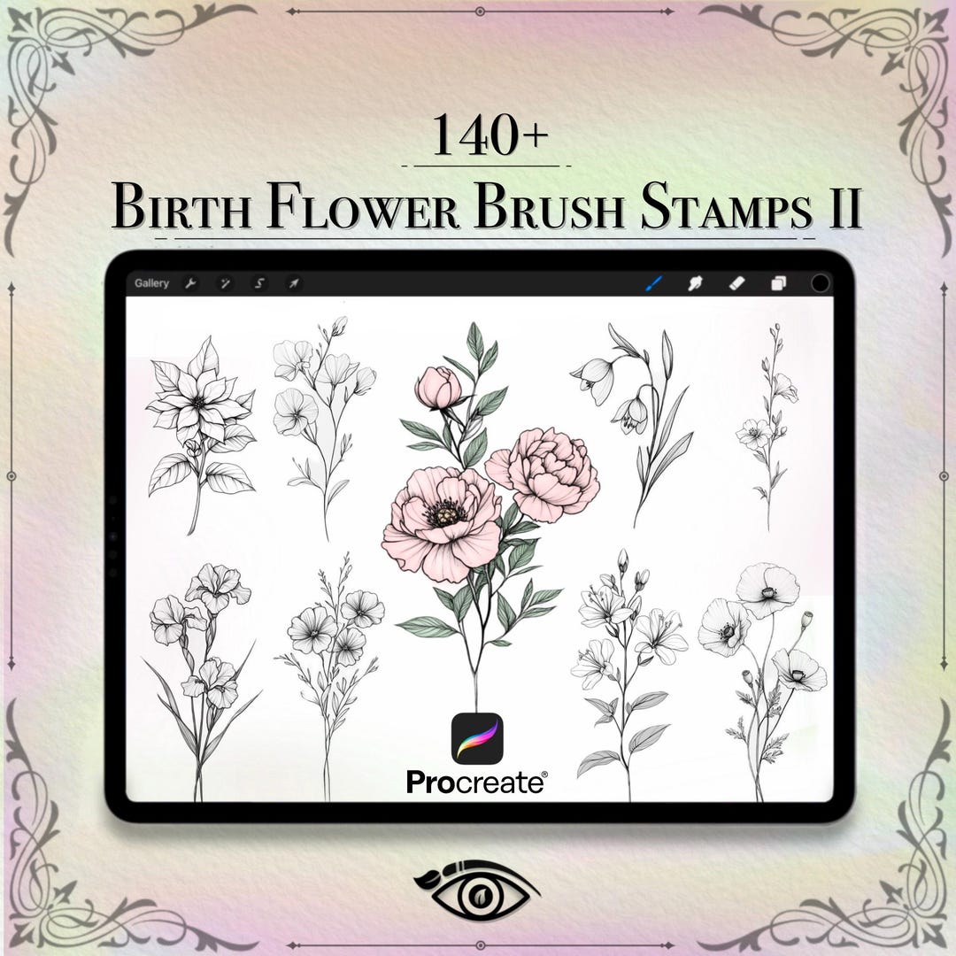 Procreate Birth Flower Brush Stamps - Botanical Procreate Brush Stamps ...