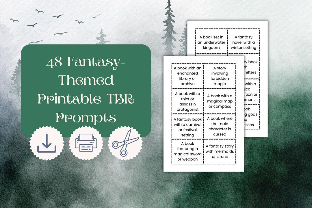 48 Fantasy Printable TBR Prompts, Fun Reading Challenge Cards for Book ...