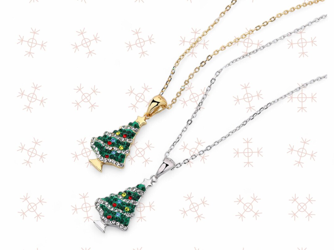 925 Sterling Silver Christmas Tree Necklace-gold & White Gold Plated ...