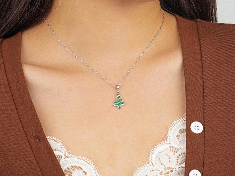 925 Sterling Silver Christmas Tree Necklace-gold & White Gold Plated ...