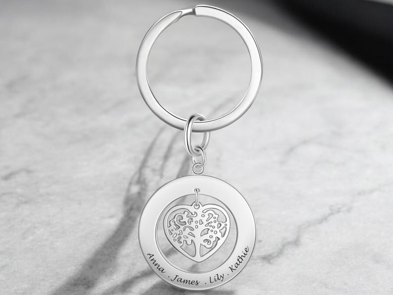 Personalized Family Tree Keychain-custom Stainless Steel unique Tree of ...
