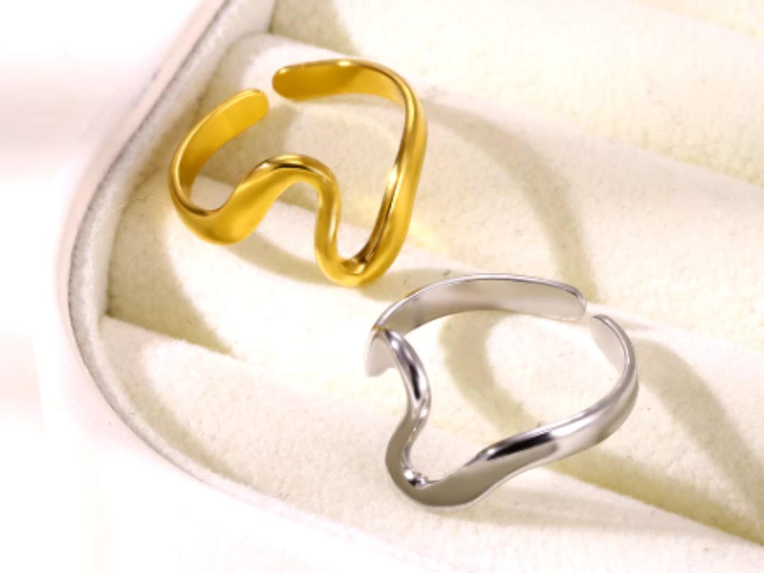 Minimalism Ocean Wave Rings for Women Stainless Steel Open Ring in Gold & Silver Best Friend ...