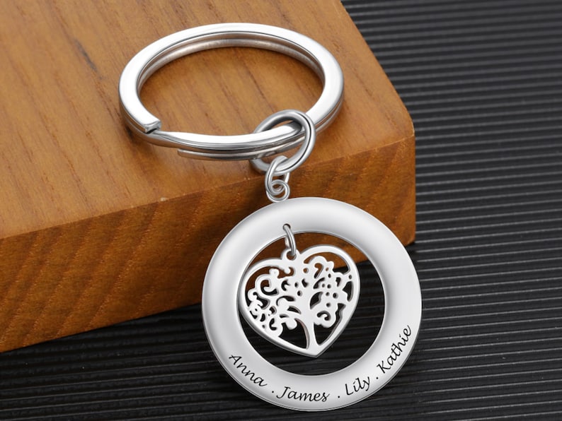 Personalized Family Tree Keychain-custom Stainless Steel unique Tree of ...