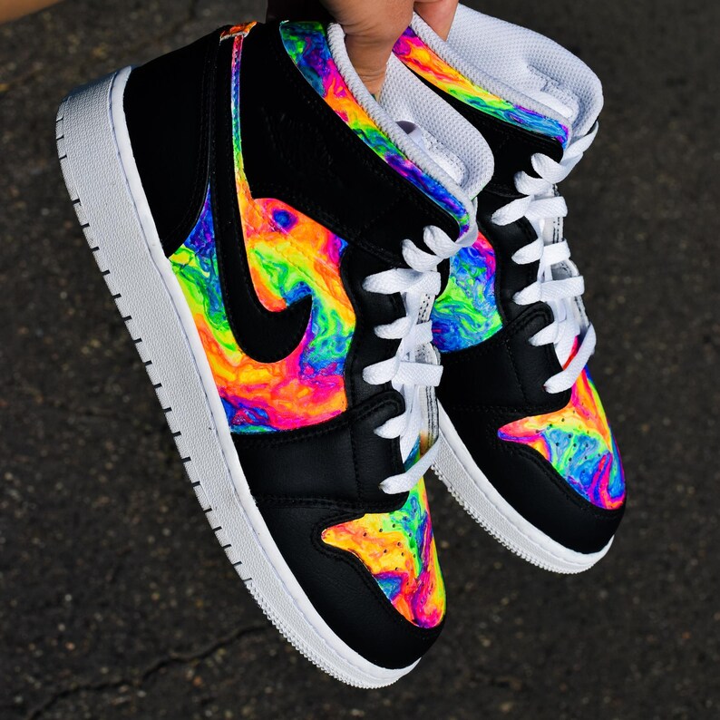 Air Jordan 1 Mid Black Oil Spill - Etsy