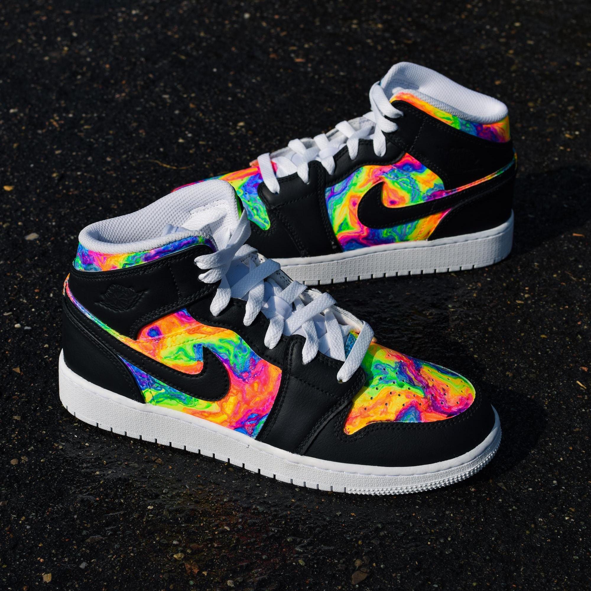 Air Jordan 1 Mid Black Oil Spill - Etsy