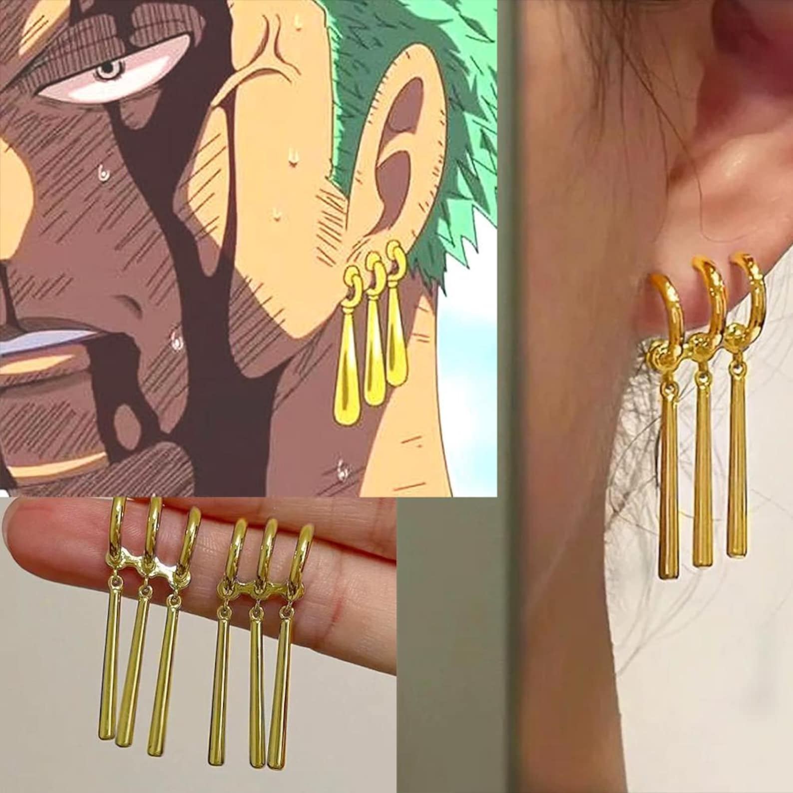 Zoro Earrings Just One Ear Piercing Silver Needle Hypoallergenic ...