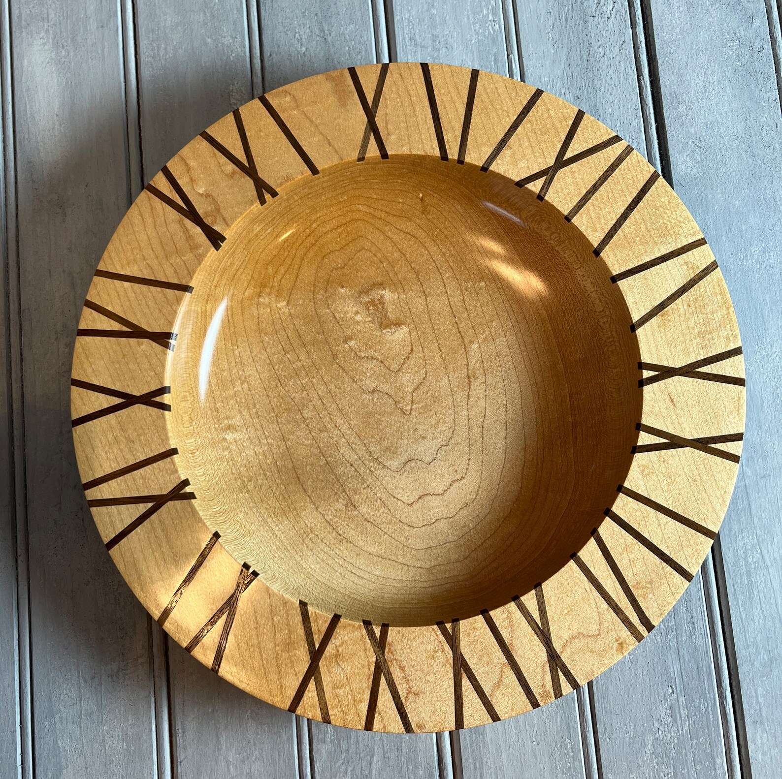 Maple Bowl/platter With Walnut Inlay, Maple Bowl, Wood Inlay Bowl - Etsy