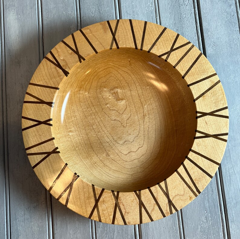 Maple Bowl/platter With Walnut Inlay, Maple Bowl, Wood Inlay Bowl - Etsy