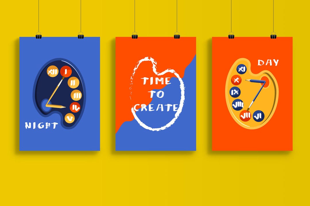 Time to Create Poster Series, Palette Clock Art Prints, Day & Night ...