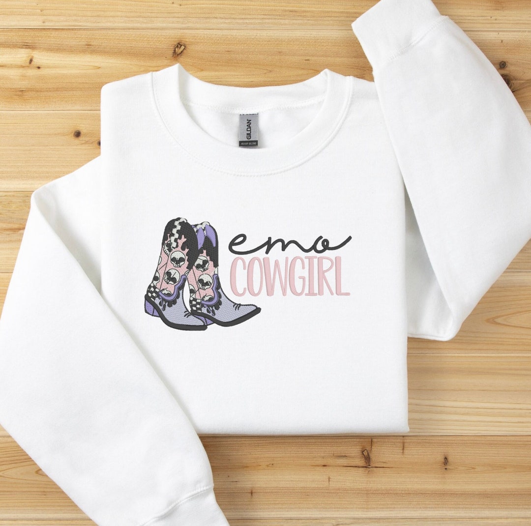 Emo Cowgirl Sweatshirt: Embroidered Western Boots & Skulls - Etsy
