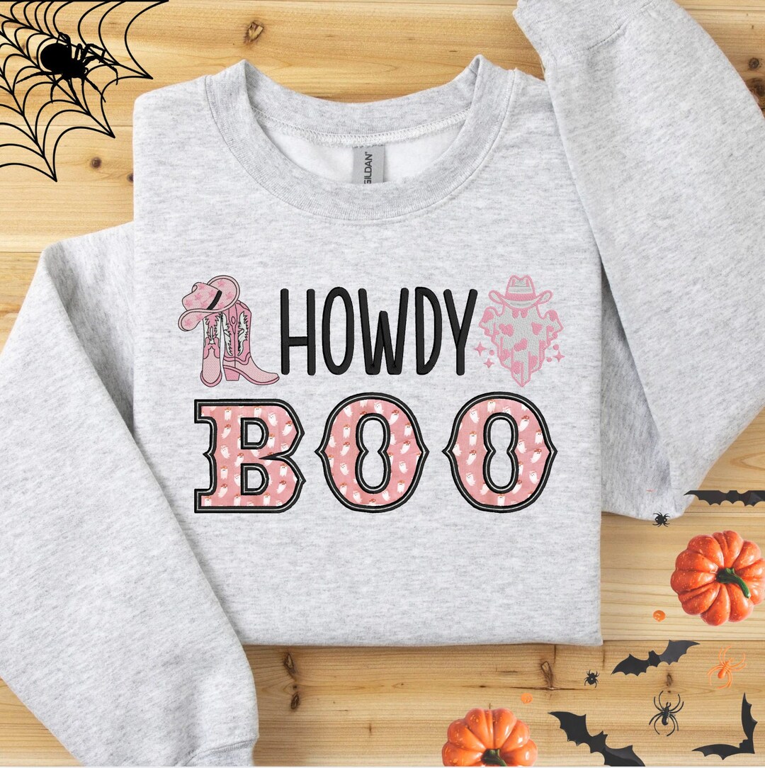 Howdy Boo Appliqué Embroidered Western Ghost Embroidered Sweatshirt ...
