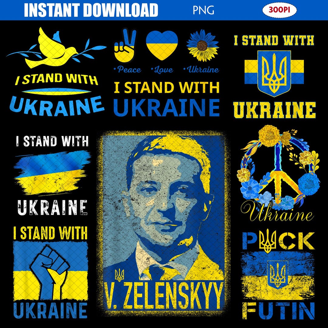 Stand With Ukraine Bundle Png, Support Ukraine Png, Zelensky Png ...