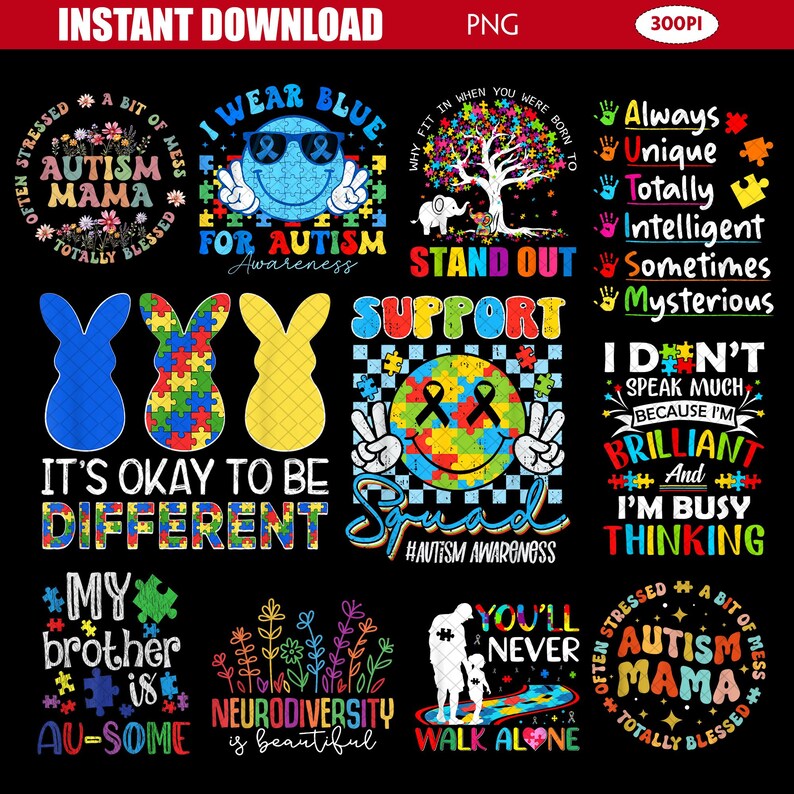 Autism Awareness Bundle PNG, Autism Coquette Bow, Glitter Puzzle ...