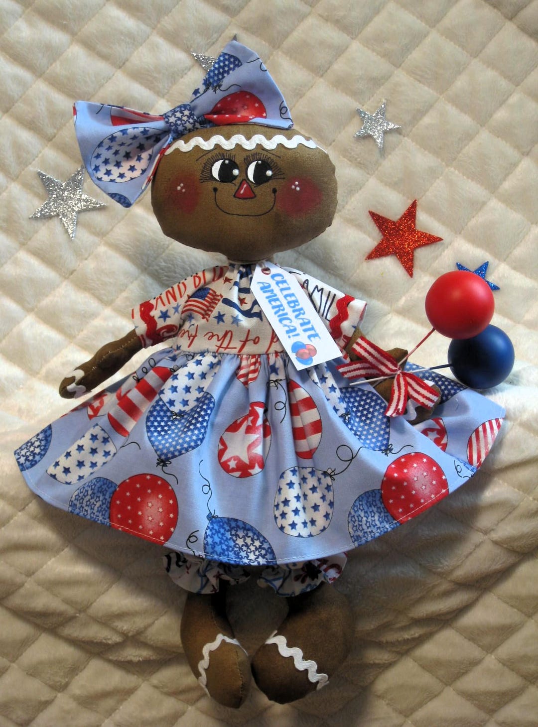 Primitive USA 15" "patriotic Ginger!"~ "celebrate America!", 4th of ...