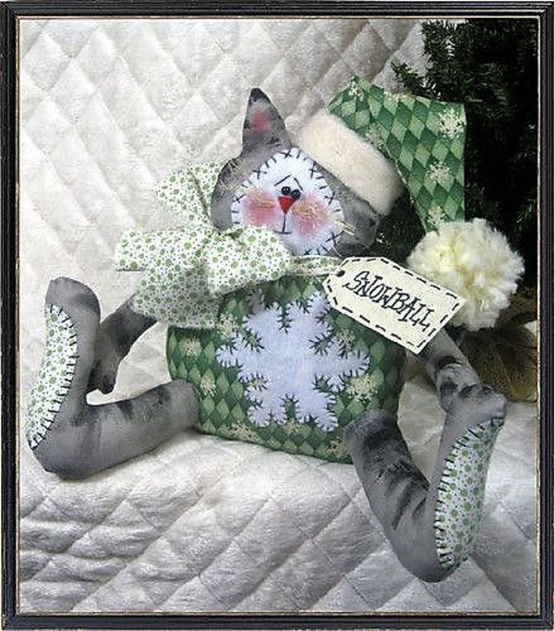 Primitive E-pattern "193"~ "snowball"! Tabby Cat Shelf Sitter Doll ...