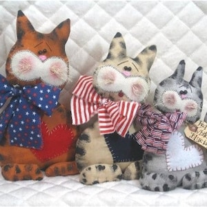 Primitive MAILED Pattern "americana Kitties"~ Shelf Sitters~ Cats Three ...