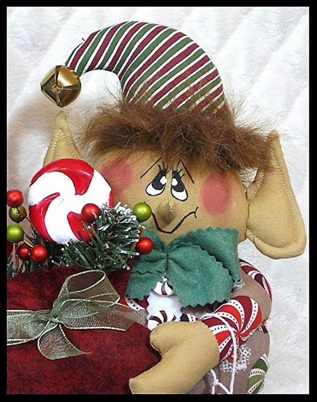 Primitive E-pattern Sitting 15" "elf Henry"~ Christmas Elf Doll W/candy ...