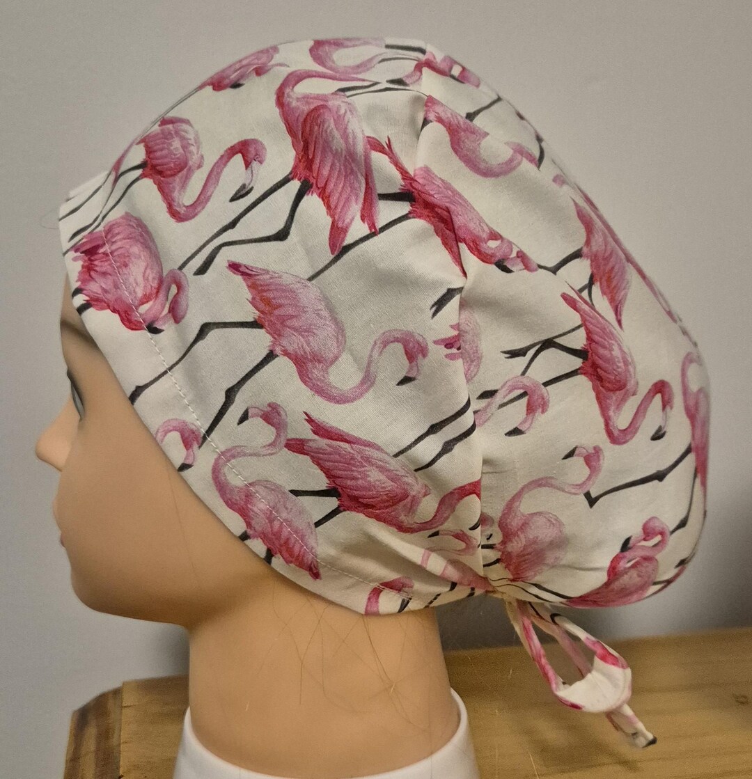 Flamingo Print Scrub Hat – 100% Cotton Surgical Cap for Medical Staff ...