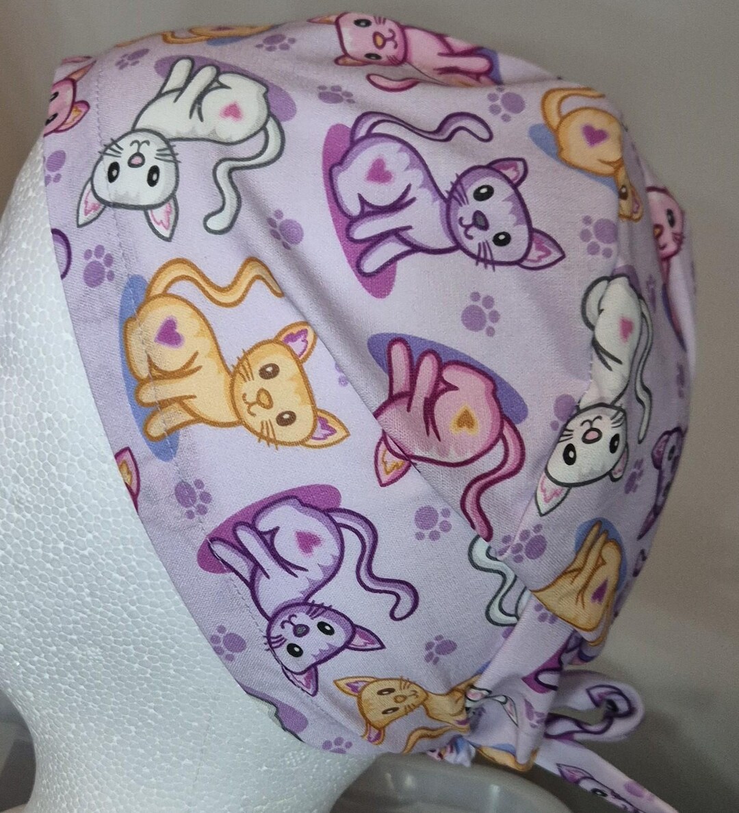 Lilac Colorful Cats Print Scrub Cap – Handmade Cotton Surgical Hat - Etsy