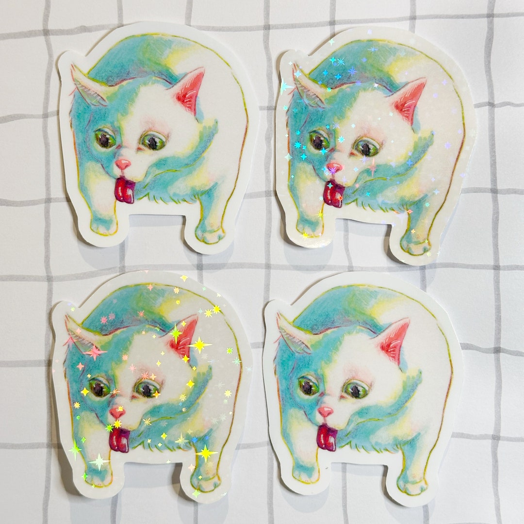 Retching Cat Meme 2 Vinyl Sticker Holographic Sticker Glossy Sticker ...