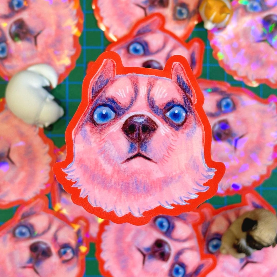 Angry Husky Meme Vinyl Sticker | Dog Meme | Grumpy Dog | Holographic ...