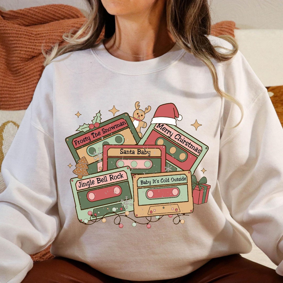 Christmas Music Cassette Tapes Sweatshirt, Christmas Songs Sweatshirt ...